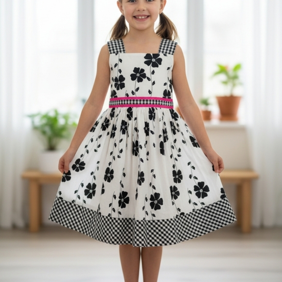 George | Dresses | George White Dress With Black Floral Print And Pink ...